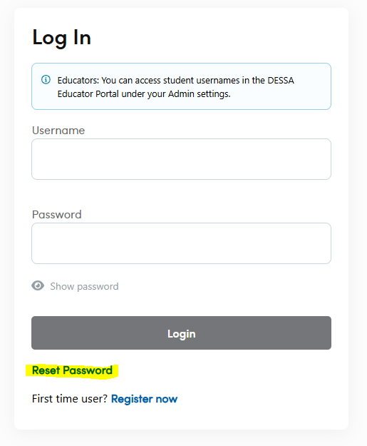 DESSA Student Self Report Portal: Reset Passwords