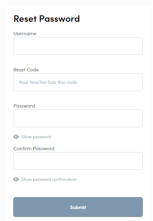 DESSA Student Self Report Portal: Reset Passwords